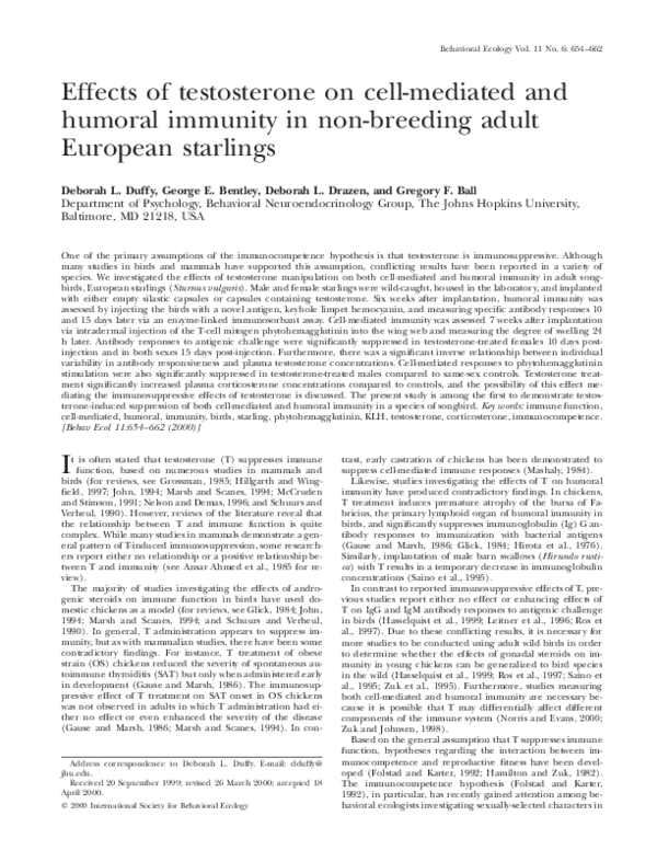 (PDF) Effects of testosterone on cell-mediated and humoral immunity in ...