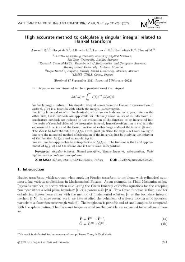 (PDF) High accurate method to calculate a singular integral related to Hankel transform ...