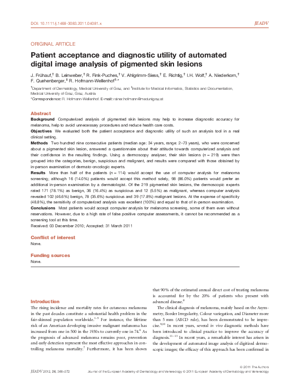 (PDF) Patient acceptance and diagnostic utility of automated digital image analysis of pigmented ...