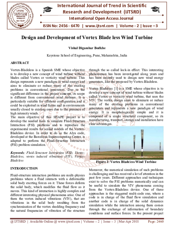 (PDF) Design and Development of Vortex Blade less Wind Turbine