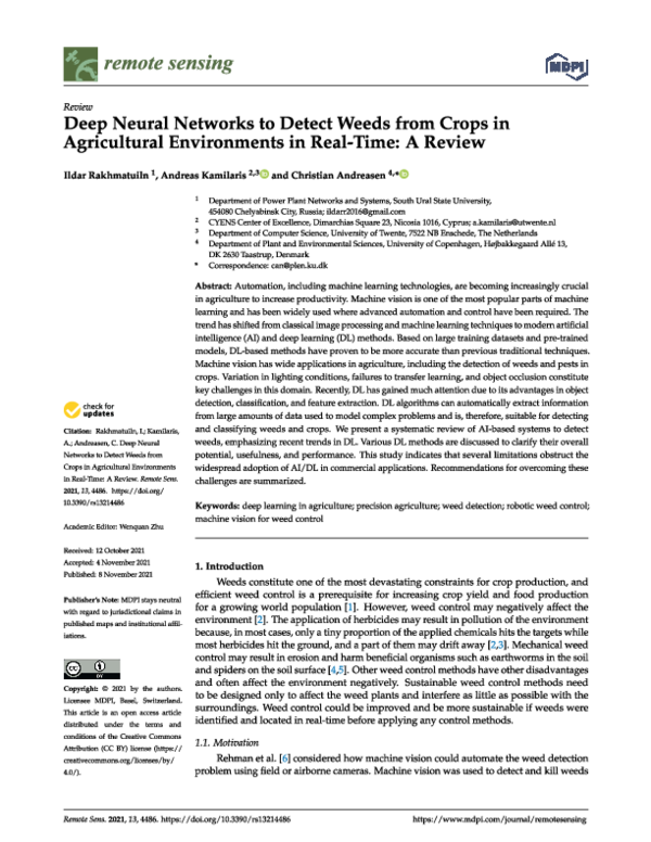 Pdf Deep Neural Networks To Detect Weeds From Crops In Agricultural Environments In Real Time