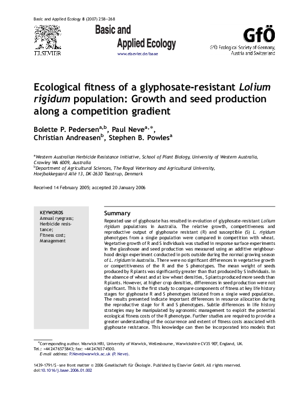 (PDF) Ecological fitness of a glyphosate-resistant Lolium rigidum ...