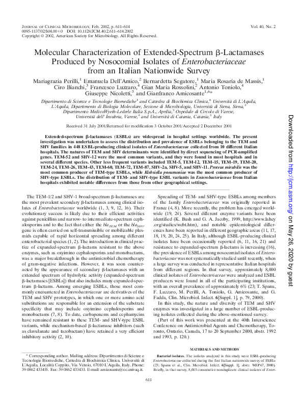 (PDF) Molecular Characterization of Extended-Spectrum β-Lactamases Produced by Nosocomial ...