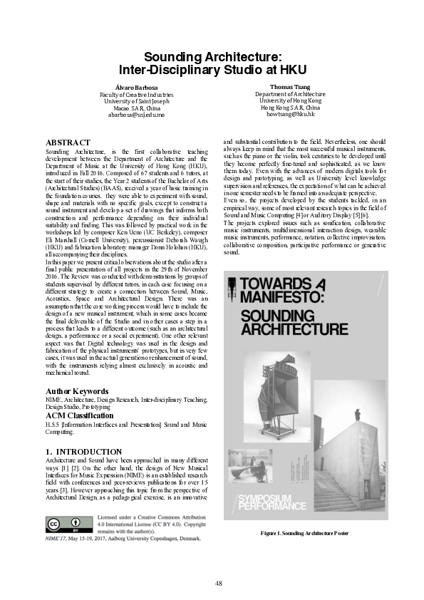 (PDF) Sounding architecture: inter-disciplinary studio at hku