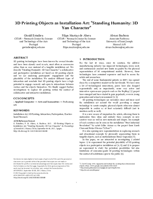 (PDF) 3D Printing Objects as Installation Art