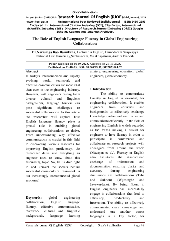 (PDF) The Role of English Language Fluency in Global Engineering ...
