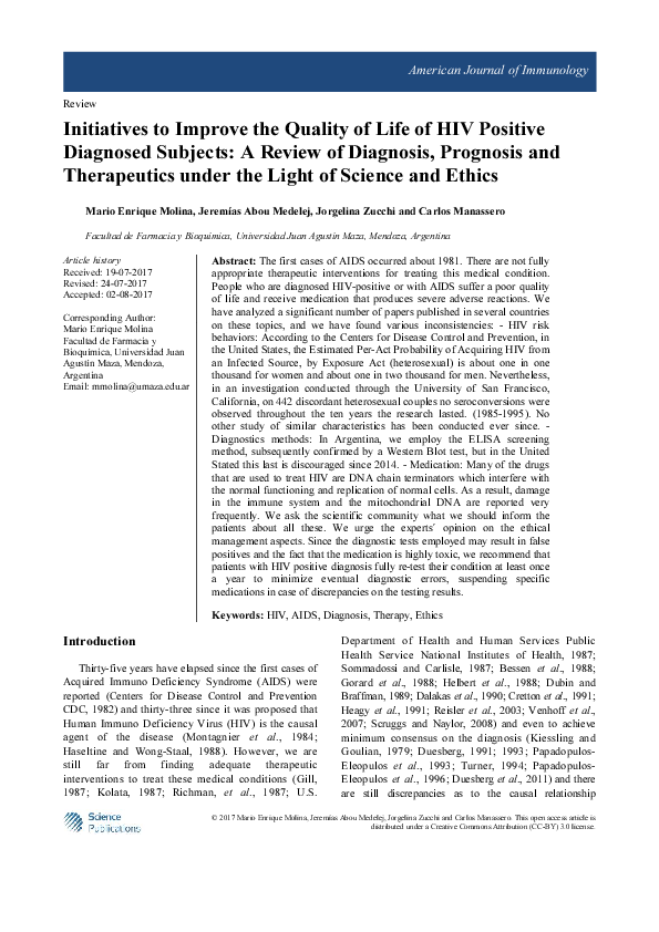 (PDF) Initiatives to Improve the Quality of Life of HIV Positive ...