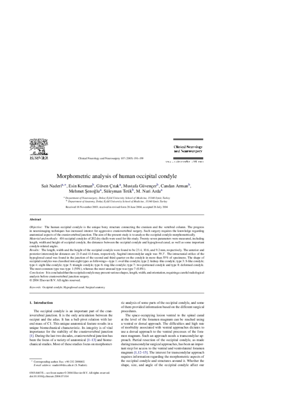 (PDF) Morphometric analysis of human occipital condyle