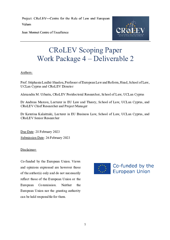 (PDF) Jean Monnet Centre of Excellence CRoLEV Scoping Paper | Stephanie ...