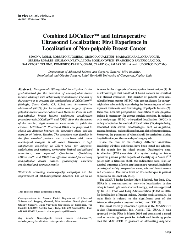 (PDF) Combined LOCalizer™ and Intraoperative Ultrasound Localization ...