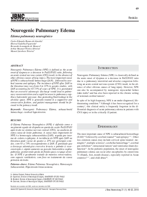 (PDF) Neurogenic Pulmonary Edema