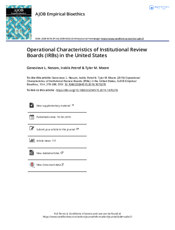 (PDF) Operational Characteristics of Institutional Review Boards (IRBs ...