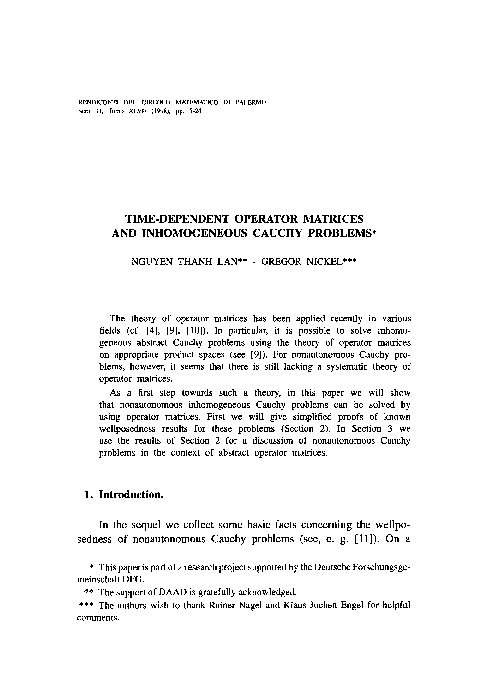 Pdf Time Dependent Operator Matrices And Inhomogeneous Cauchy Problems