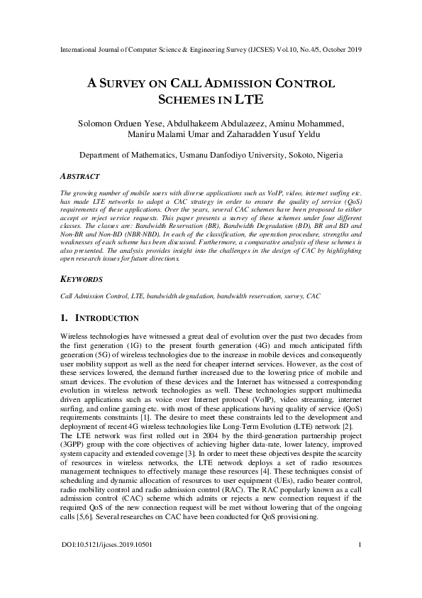 Pdf A Survey On Call Admission Control Schemes In Lte