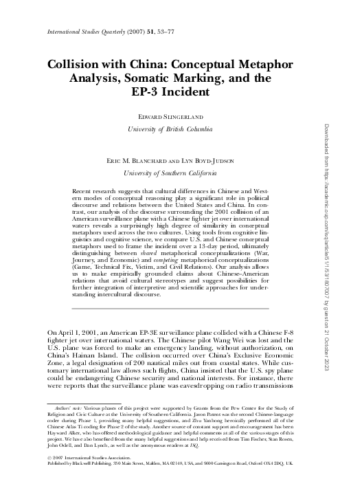(PDF) Collision with China: Conceptual Metaphor Analysis, Somatic ...