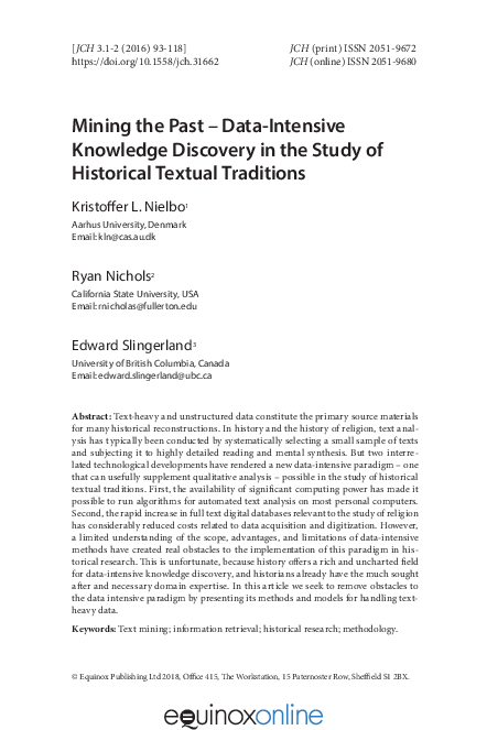 (PDF) Mining the Past – Data-Intensive Knowledge Discovery in the Study of Historical Textual ...