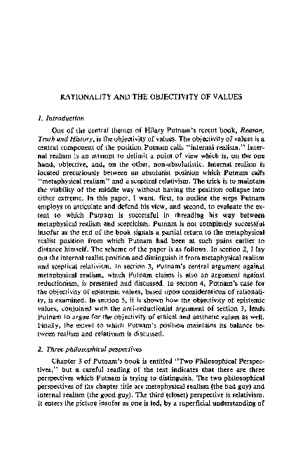 (PDF) Rationality and the Objectivity of Values