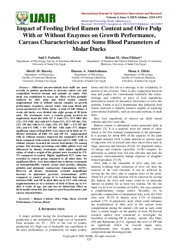 (PDF) Dried Rumen Content and Enzymes on Growth Performance , Some ...