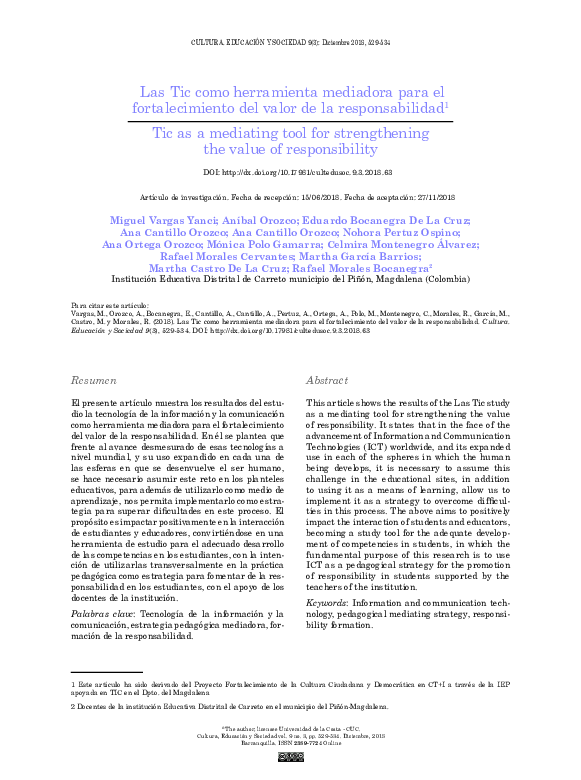 (PDF) Las Tic como herramienta mediadora para el fortalecimiento del valor de la responsabilidad ...
