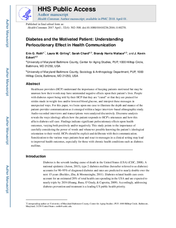 (PDF) Diabetes and the Motivated Patient: Understanding Perlocutionary ...