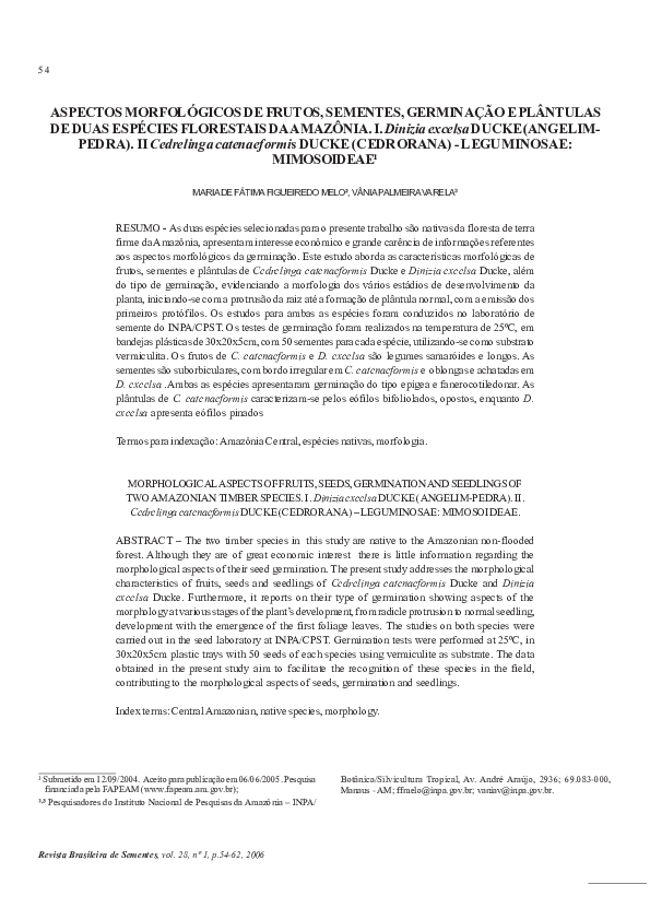 (PDF) Aspectos morfológicos de frutos, sementes, germinação e plântulas ...