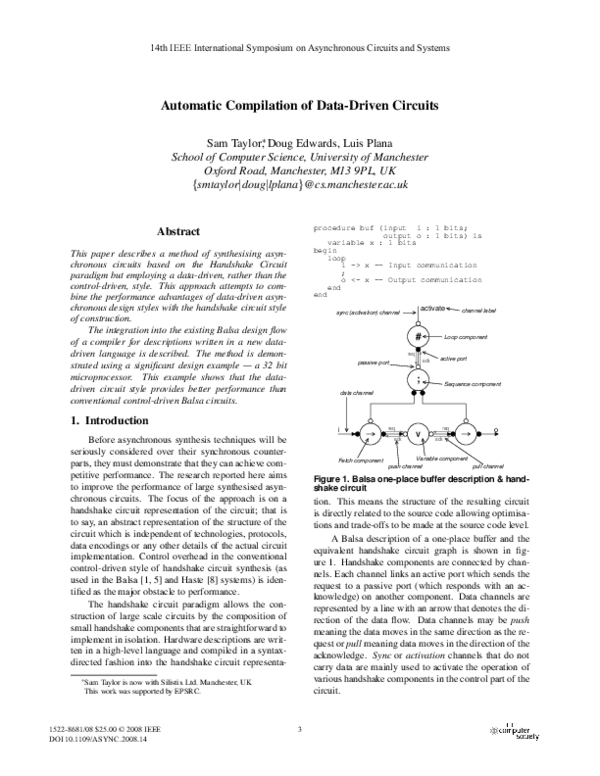 Pdf Automatic Compilation Of Data Driven Circuits