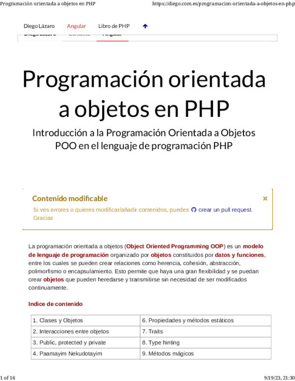 Pdf Programación Orientada A Objetos En Php Introducción A La Programación Orientada A Objetos