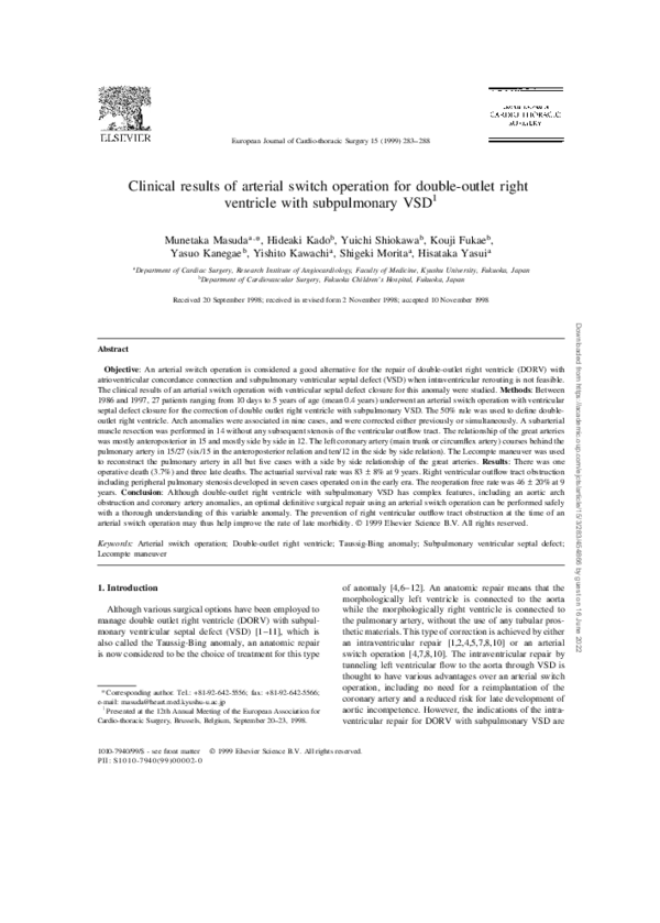 (PDF) Clinical results of arterial switch operation for double-outlet ...