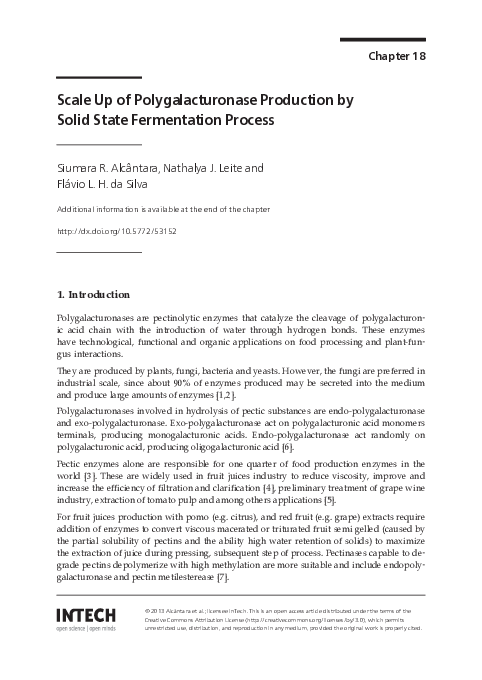 Pdf Scale Up Of Polygalacturonase Production By Solid State Fermentation Process