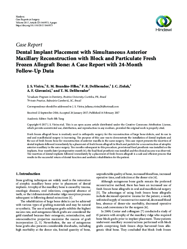 (PDF) Dental Implant Placement with Simultaneous Anterior Maxillary Reconstruction with Block ...