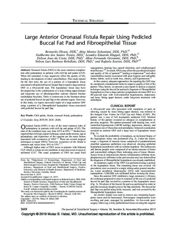 (PDF) Large Anterior Oronasal Fistula Repair Using Pedicled Buccal Fat ...