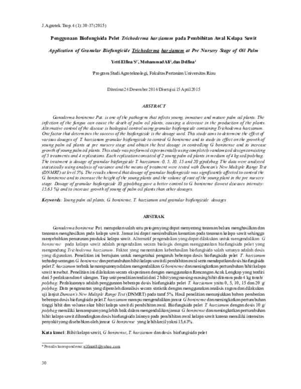 (PDF) Penggunaan Biofungisida Pelet Trichoderma Harzianum pada ...