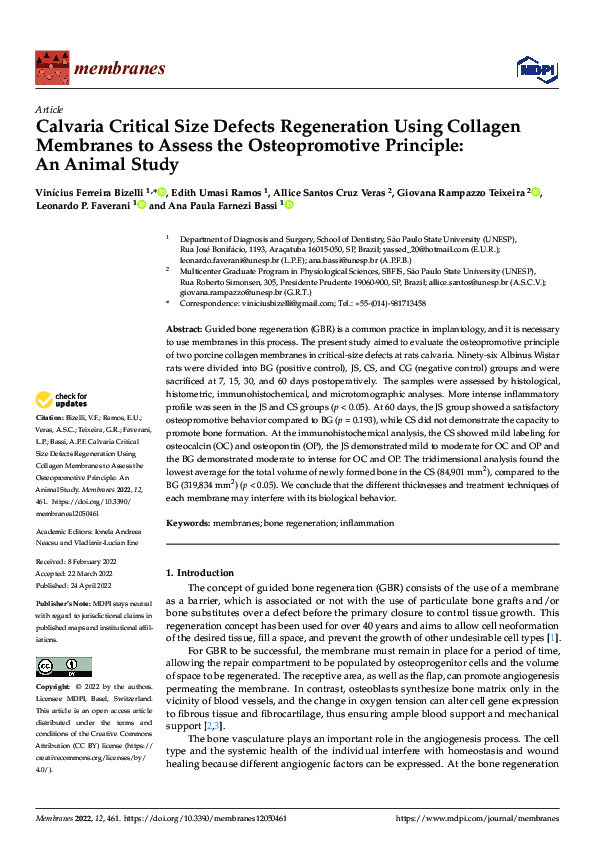 (PDF) Calvaria Critical Size Defects Regeneration Using Collagen ...
