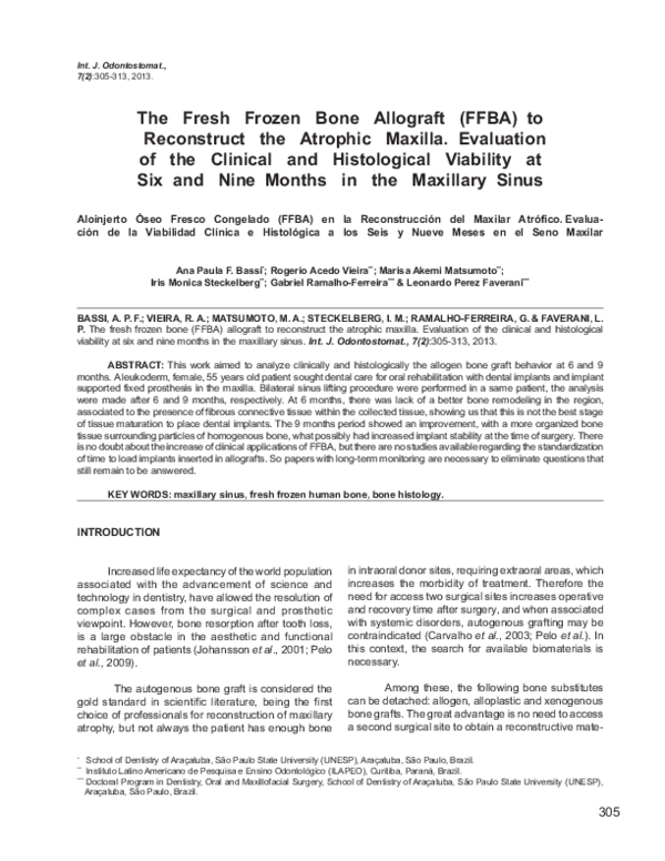 (PDF) The Fresh Frozen Bone Allograft (FFBA) to Reconstruct the ...