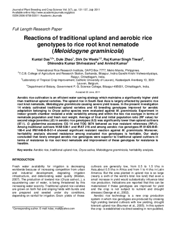 (PDF) Management of rice root-knot nematodes (Meloidogyne graminicola ...