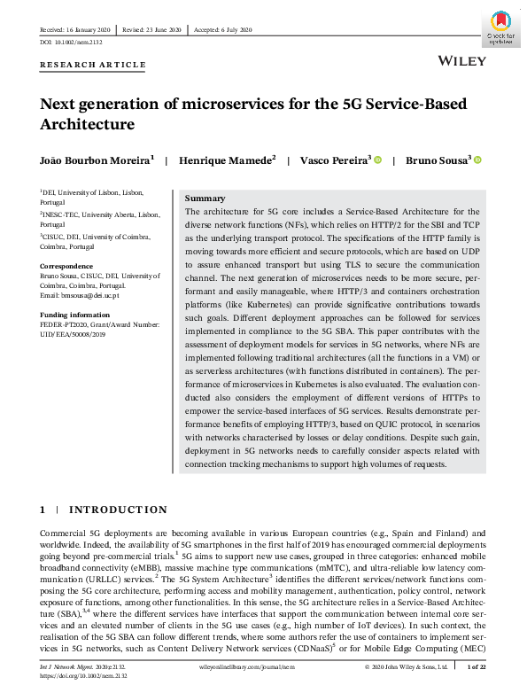 (PDF) Next generation of microservices for the 5G Service‐Based ...