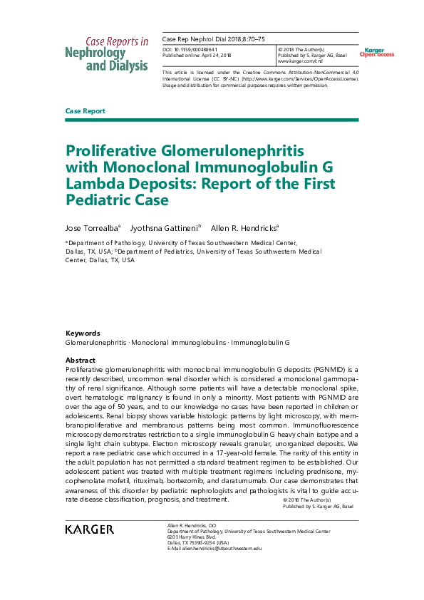 (PDF) Proliferative Glomerulonephritis with Monoclonal Immunoglobulin G ...