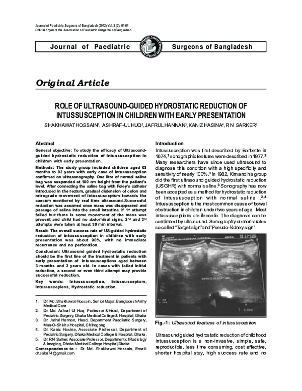 (PDF) Role of Ultrasound-Guided Hydrostatic Reduction of ...