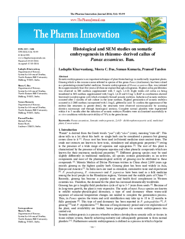 (PDF) Histological and SEM studies on somatic embryogenesis in rhizome ...