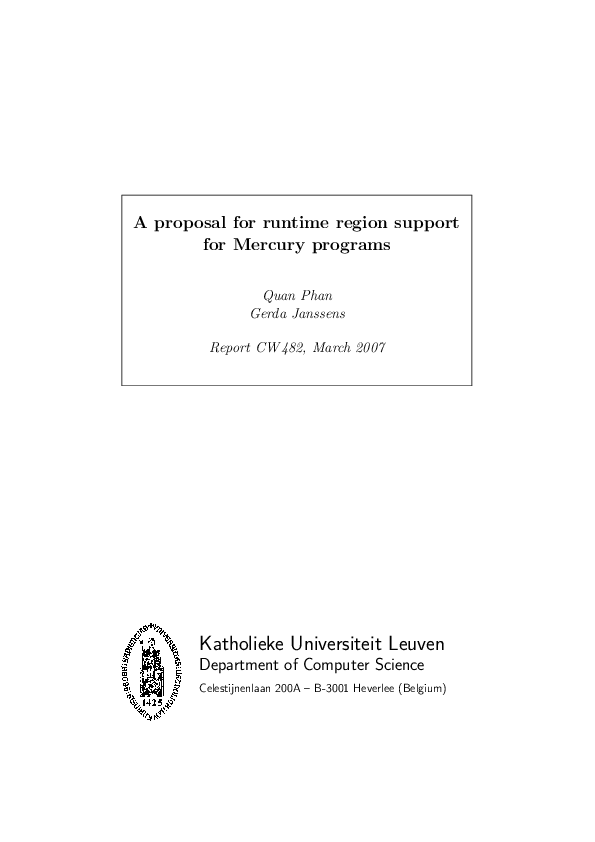 (PDF) A proposal for runtime region support for Mercury programs