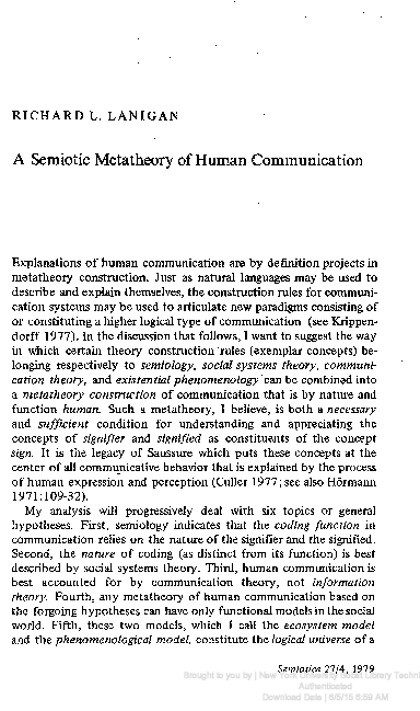 (PDF) A Semiotic Metatheory of Human Communication