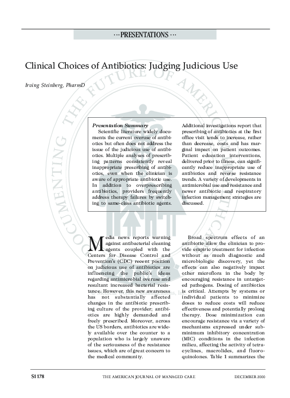 (PDF) Clinical choices of antibiotics: judging judicious use