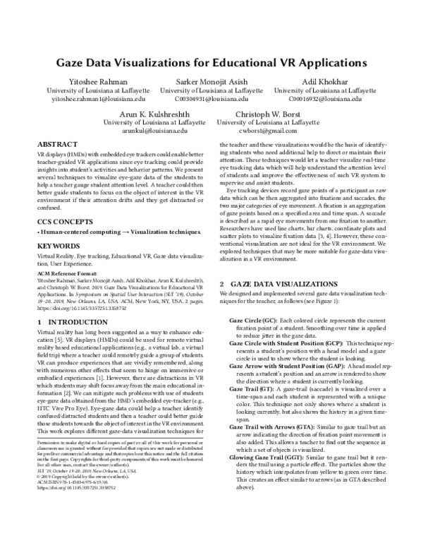 (PDF) Gaze Data Visualizations for Educational VR Applications
