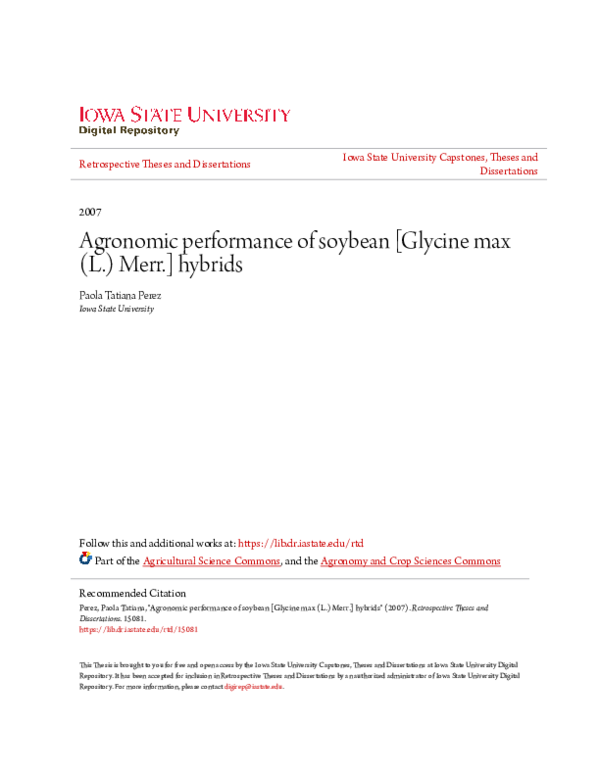 (PDF) Agronomic performance of soybean [Glycine max (L.) Merr.] hybrids