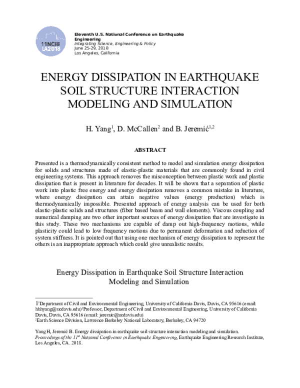 (PDF) Energy Dissipation in Earthquake Soil Structure Interaction Modeling and Simulation