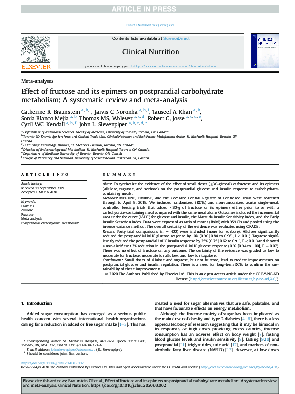 (PDF) Effect of fructose and its epimers on postprandial carbohydrate ...
