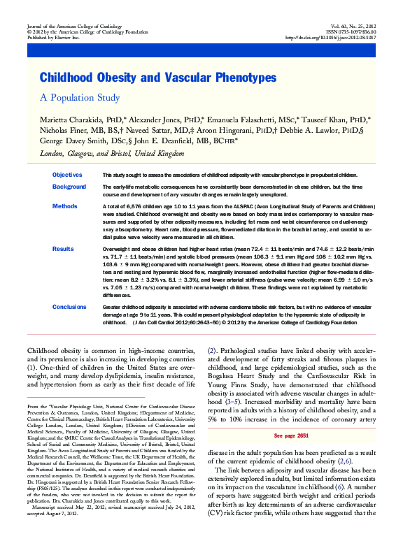 (PDF) Childhood Obesity and Vascular Phenotypes