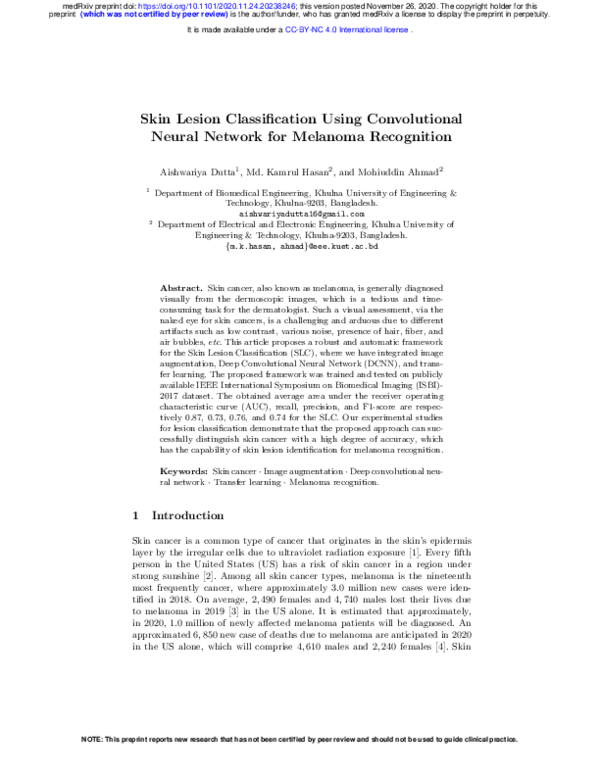 Pdf Skin Lesion Classification Using Convolutional Neural Network For