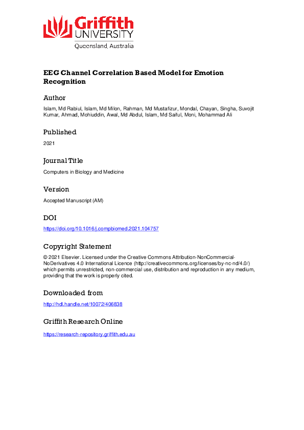 (PDF) EEG Channel Correlation Based Model for Emotion Recognition