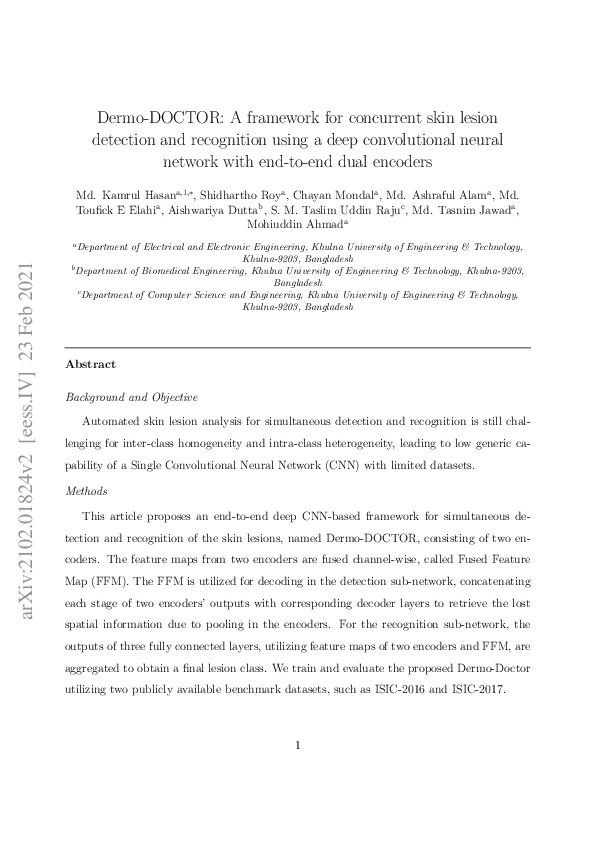 Pdf Dermo Doctor A Framework For Concurrent Skin Lesion Detection And Recognition Using A